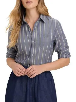 NZ BY NIC AND ZOE Dobby Stripe Button-front Shirt - Indigo Multi