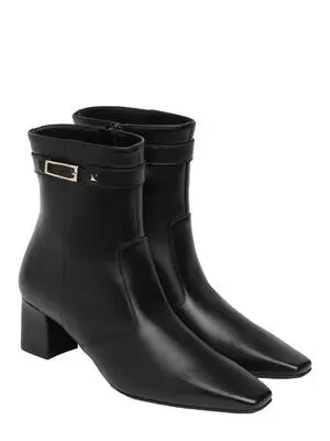 NEROGIARDINI Suede Block Heel Ankle Bootie With Buckle Strap - Black