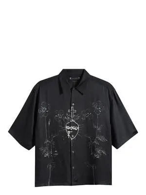 ALLSAINTS Fleur Graphic Short Sleeve Button-up Shirt - Black
