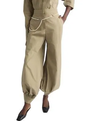 NACKIYE Wide Leg Cropped Pants With Pleated Cuffs - Sand