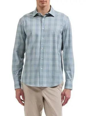 Bugatchi James Plaid Cotton Performance Shirt - Avocado
