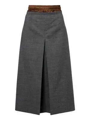 Prada Layered Pleated Wool Midi Skirt - Grey
