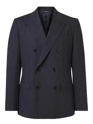 Dolce & Gabbana Pinstripe Double-breasted Wool-blend Blazer - Blue