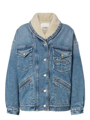 Isabel Marant Étoile Isabel Marant Pimiam Denim Jacket With Fleece Trim Blue
