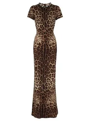 Dolce & Gabbana Embellished Leopard-print Silk-blend Gown - Brown