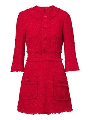 Dolce & Gabbana Cotton-blend Bouclé Mini Dress In Bright - Red