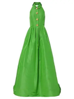 Carolina Herrera Embellished Pleated Silk Gown - Green