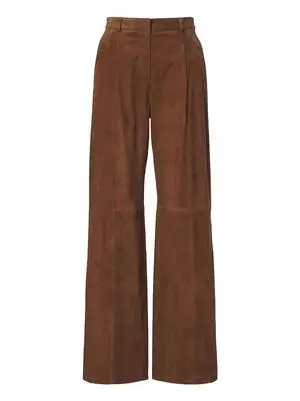 ARMA Dena Pleated Suede Wide-leg Pants In Saddle - Brown