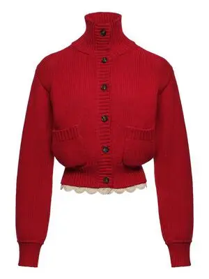 Magda Butrym Cinched Cardigan With Lace Trim - Red
