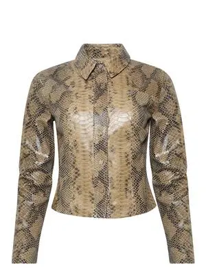 Zeynep Arçay Snake Print Leather Shirt - Camel