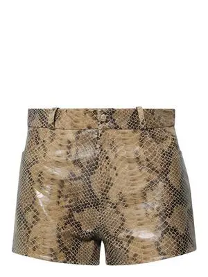 Zeynep Arçay Snake Print Leather Shorts - Camel