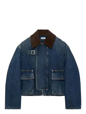 Loewe Short Denim Jacket With Corduroy Collar - Blue