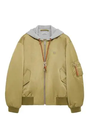 Loewe Bomber Jacket With Drawstring Hood And Zip Pocket - Green