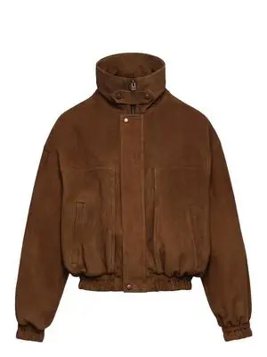 Magda Butrym Oversized Leather Aviator Jacket With Snap Collar - Brown