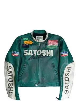 SATOSHI NAKAMOTO Truck Stop Distressed Leather Jacket - Green