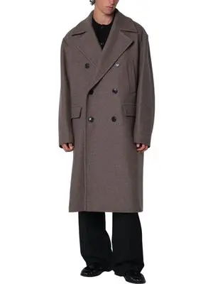 Dries Van Noten Taupe Double-breasted Coat In A Wool Blend - Beige