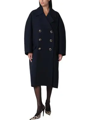 Balenciaga Navy Textured Wool Pea Coat - Blue