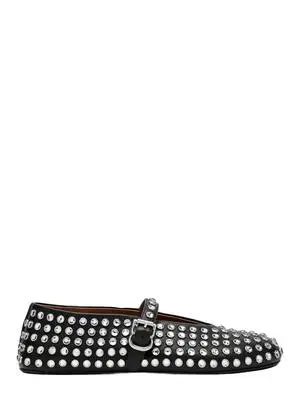 Alaïa Lambskin Leather Ballerinas With All-over Silver Crystals - Black