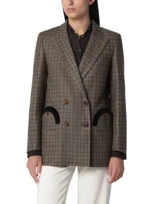 BLAZÉ MILANO Double-breasted Checkered Jacket In Wool And Cashmere - Green