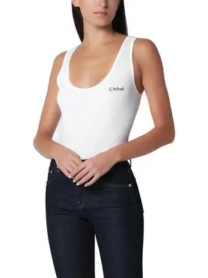 Chloé Ribbed Tank Top With Embroidered Logo - White