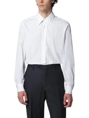 LARDINI Cotton Shirt With Fine Stripes - White