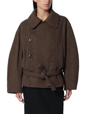 LEMAIRE Short Felted Wool And Alpaca Wrap Coat - Brown