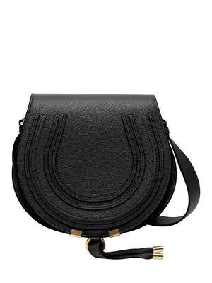 Chloé Saddle Marcie Bag In Black Grained Leather Blue