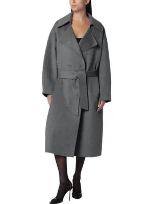 THE FRANKIE SHOP Double-breasted Belted Wool Blend Coat - Grey