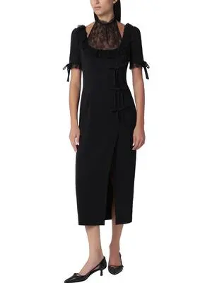 Alessandra Rich Midi Dress With Lace Insert - Black