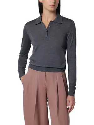 GOLDEN GOOSE Long-sleeved Virgin Wool Polo Shirt - Grey