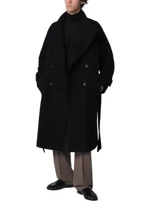 Tagliatore Double-breasted Wool-blend Coat With Belt - Black