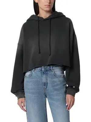 GOLDEN GOOSE Charcoal Cotton Cropped Hooded Sweatshirt - Black