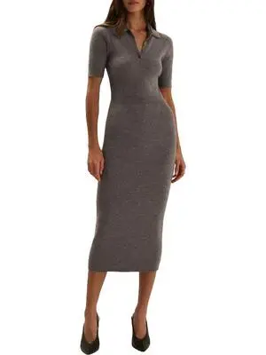FAVORITE DAUGHTER Favorite Daughter Ribbed Knit Midi Dress With Spread Collar