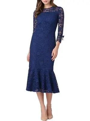SHOSHANNA Shoshanna Floral Lace Midi Dress With Ribbon Bows