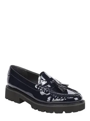 Franco Sarto Glossy Tassel Loafers With Lug Sole - Navy Soft Pu