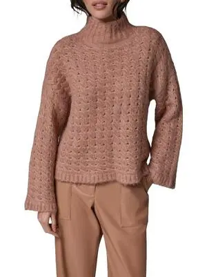 Donna Karan New York Basket Weave Turtleneck Sweater With Bell Sleeves - Camel