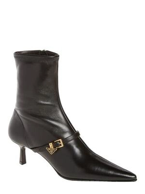 Prada Stretch Leather Ankle Boot With Buckle Detail - Nero