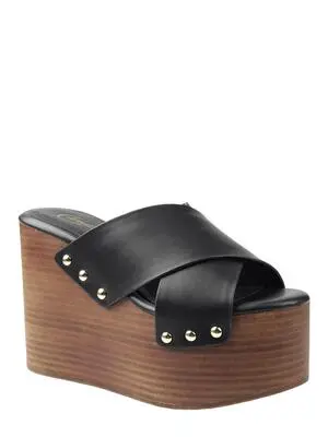 CANDIE'S Platform Wedge Sandals With Stud Embellishments - Blklt