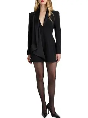 Bardot Sonia Pleated Shawl Collar Long Sleeve Minidress - Black