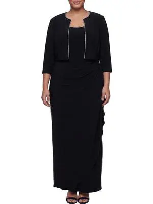 Alex Evenings Empire Waist Matte Jersey Gown With Jacket - Black