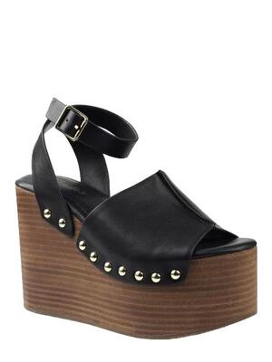 CANDIE'S Jackson Ankle Strap Platform Wedge Sandal - Blklt