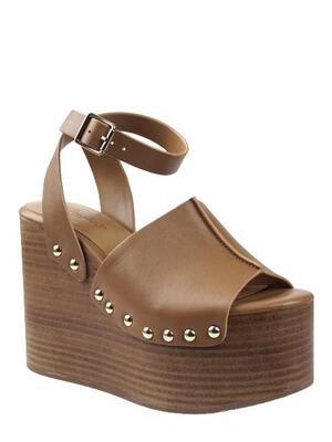 CANDIE'S Jackson Ankle Strap Platform Wedge Sandal - Tanlt
