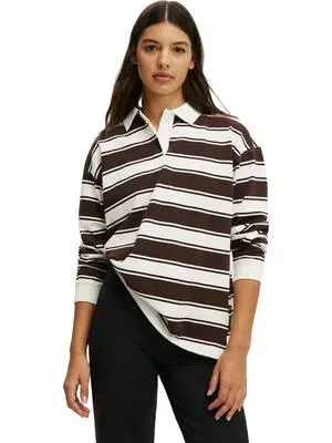 Cotton:on Relaxed Fit Striped Rugby Jersey - Coconut Milk Ruby Stripe