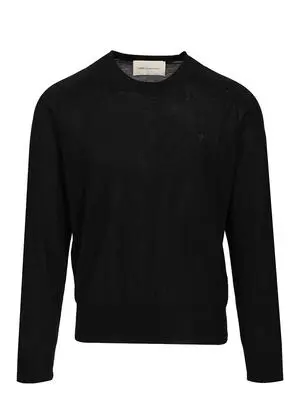 AMI Paris Crewneck Sweater With Embroidered De Coeur In Extrafine Merino Wool - Black