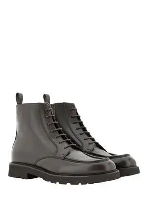 Canali Leather Combat Boots With Eva Sole - Brown