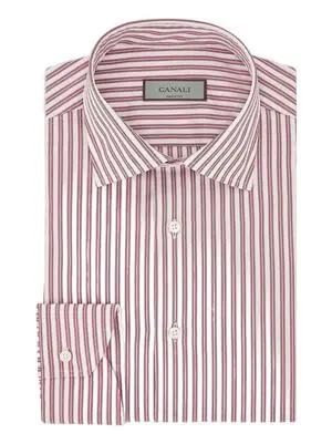 Canali And Burgundy Cotton Double-striped Regular-fit Shirt - White