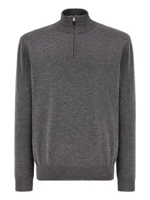 Canali Charcoal Cashmere Mock Neck Zip Sweater - Grey