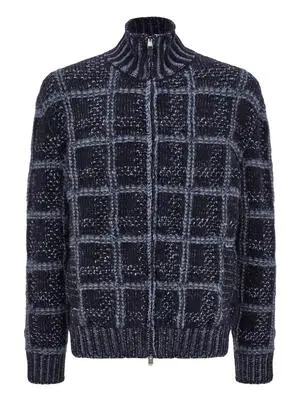 Canali Alpaca And Wool Macro-check Cardigan - Blue