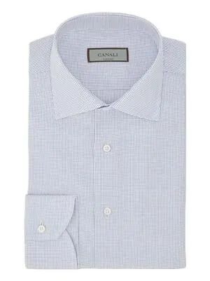Canali Impeccabile And Light Blue Cotton Micro-check Regular-fit Shirt - White