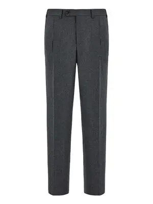 Canali Wool Flannel Regular-fit Tapered Pants - Grey